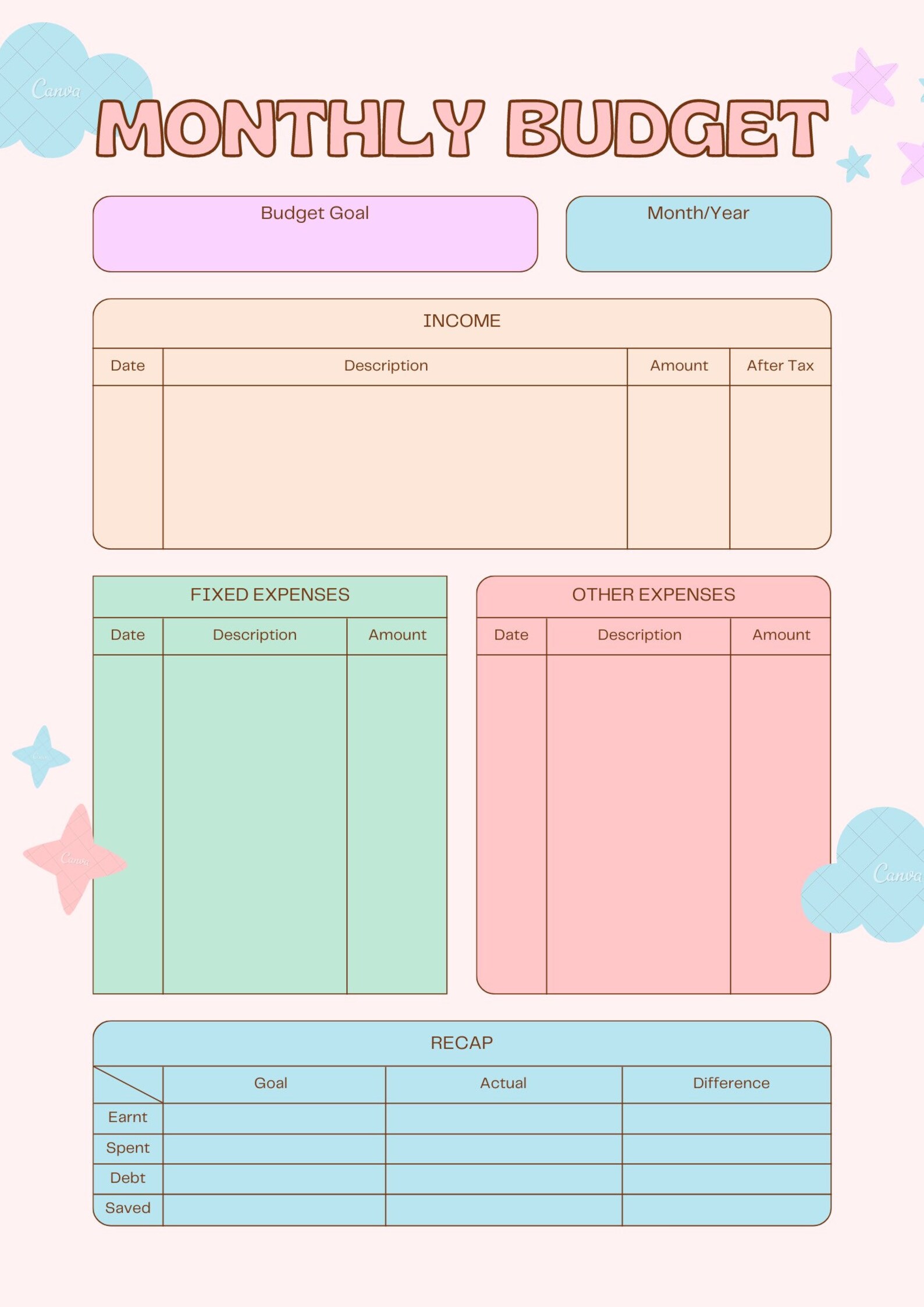 Printable Monthly Budget Planner, Monthly Income & Expense Tracker ...