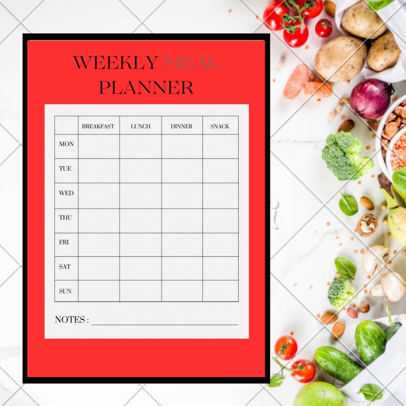 Weekly Meal Planner Printable Template 7 Day Menu Plan Food - Etsy