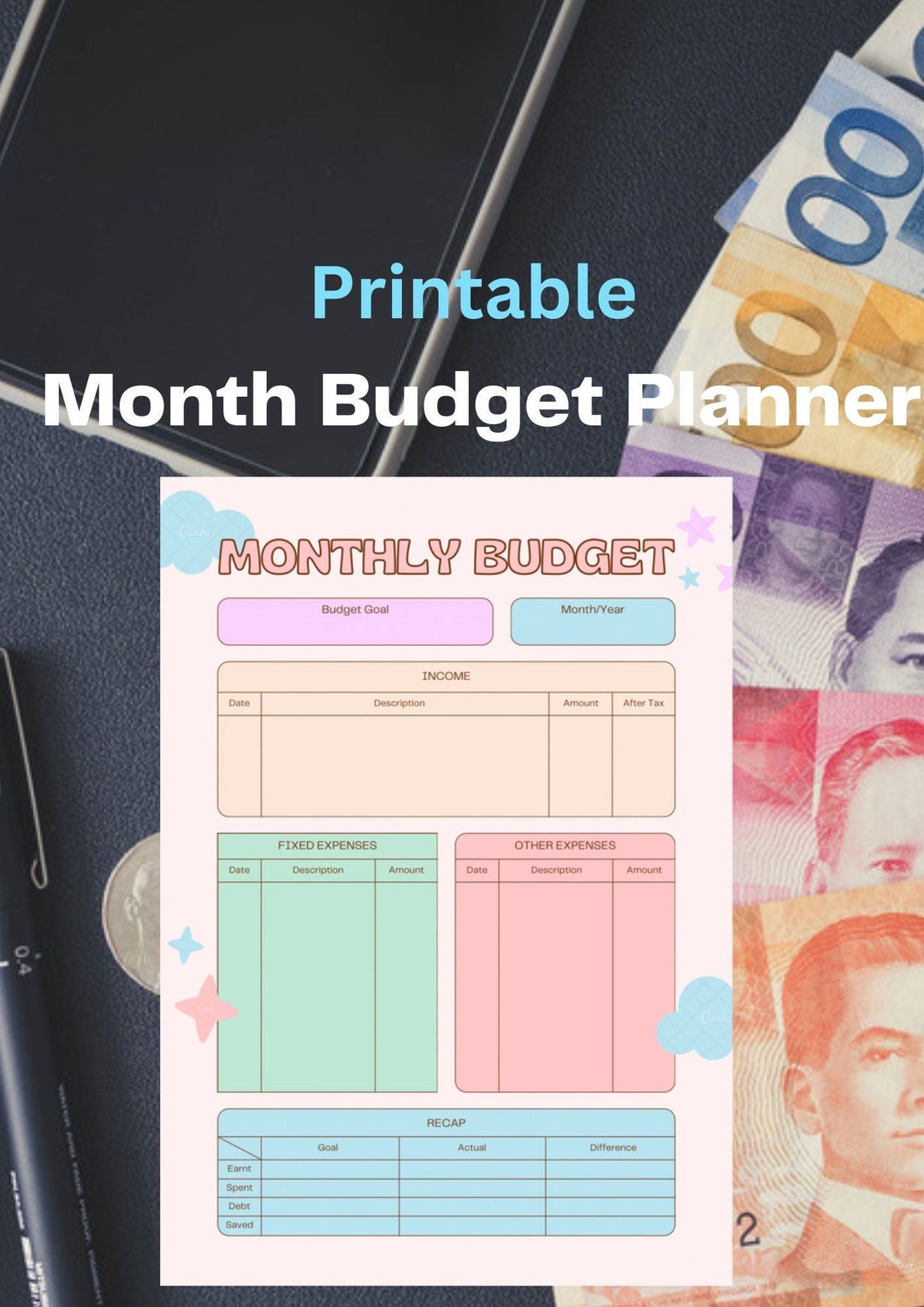 Printable Monthly Budget Planner, Monthly Income & Expense Tracker ...