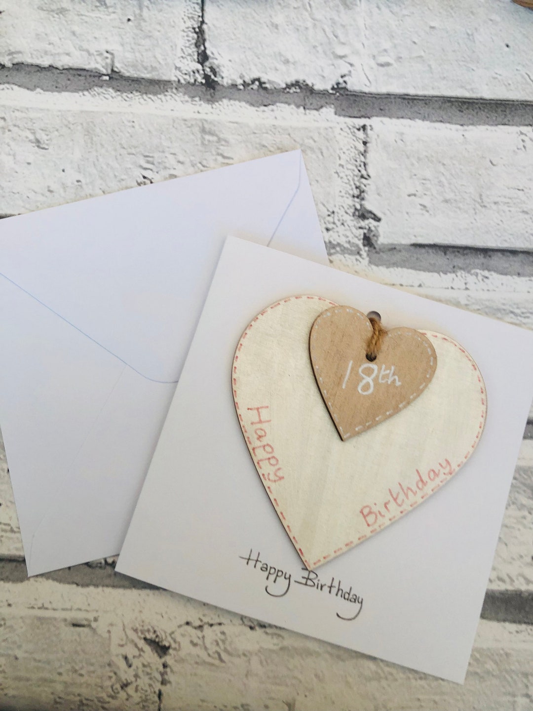 Happy 18th Birthday Handmade Card With Hand Painted Wooden Keepsake ...