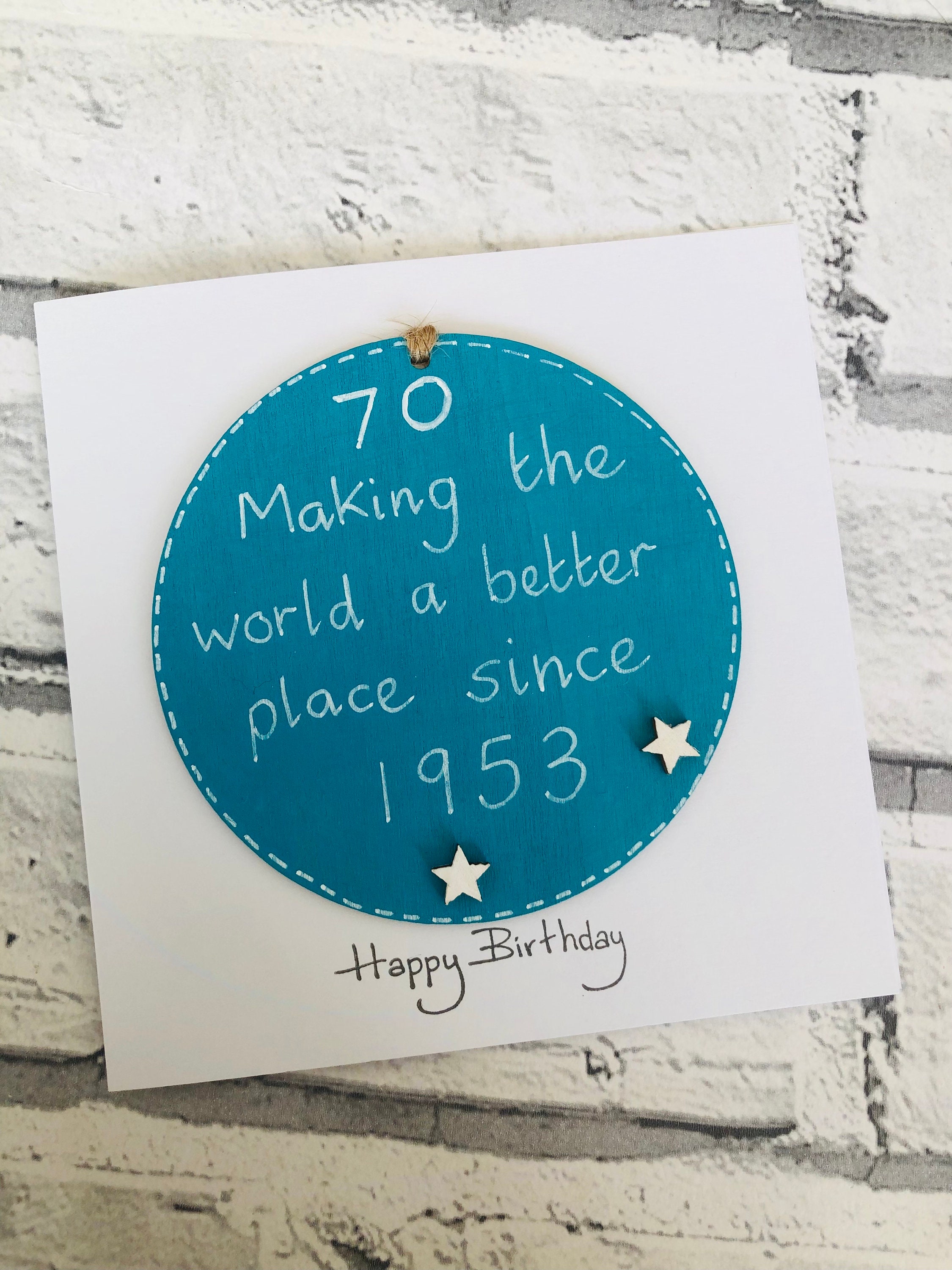 70th Birthday Handmade Card With Detachable Hand Painted Wooden ...
