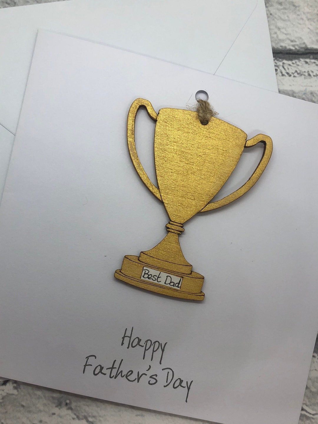 Happy Fathers Day No 1 Dad Trophy Handmade Card With Detachable Wooden ...