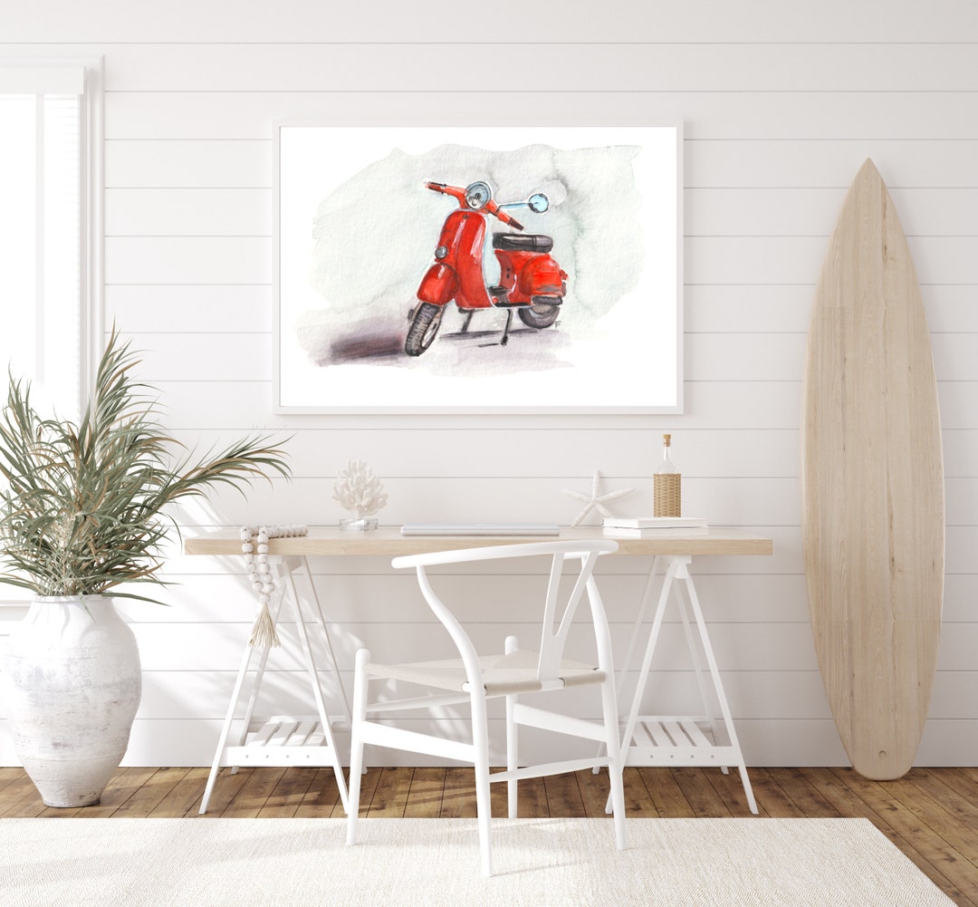 Vespa, Motor Scooter, Piaggio, Art Print, Print, Watercolor Picture ...