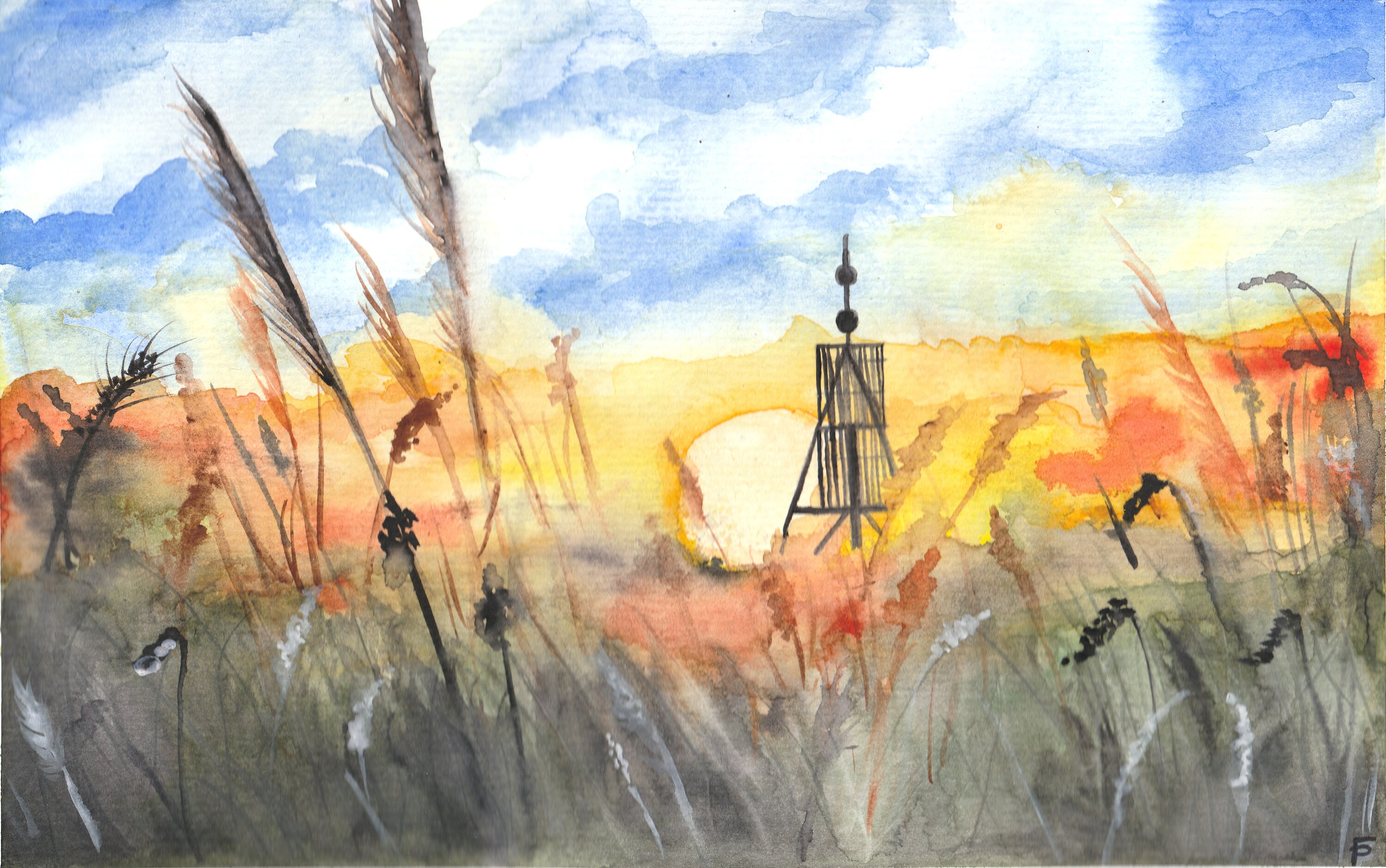 Kugelbake Cuxhaven Duhnen at Sunset, Art Print, Print, Watercolor ...