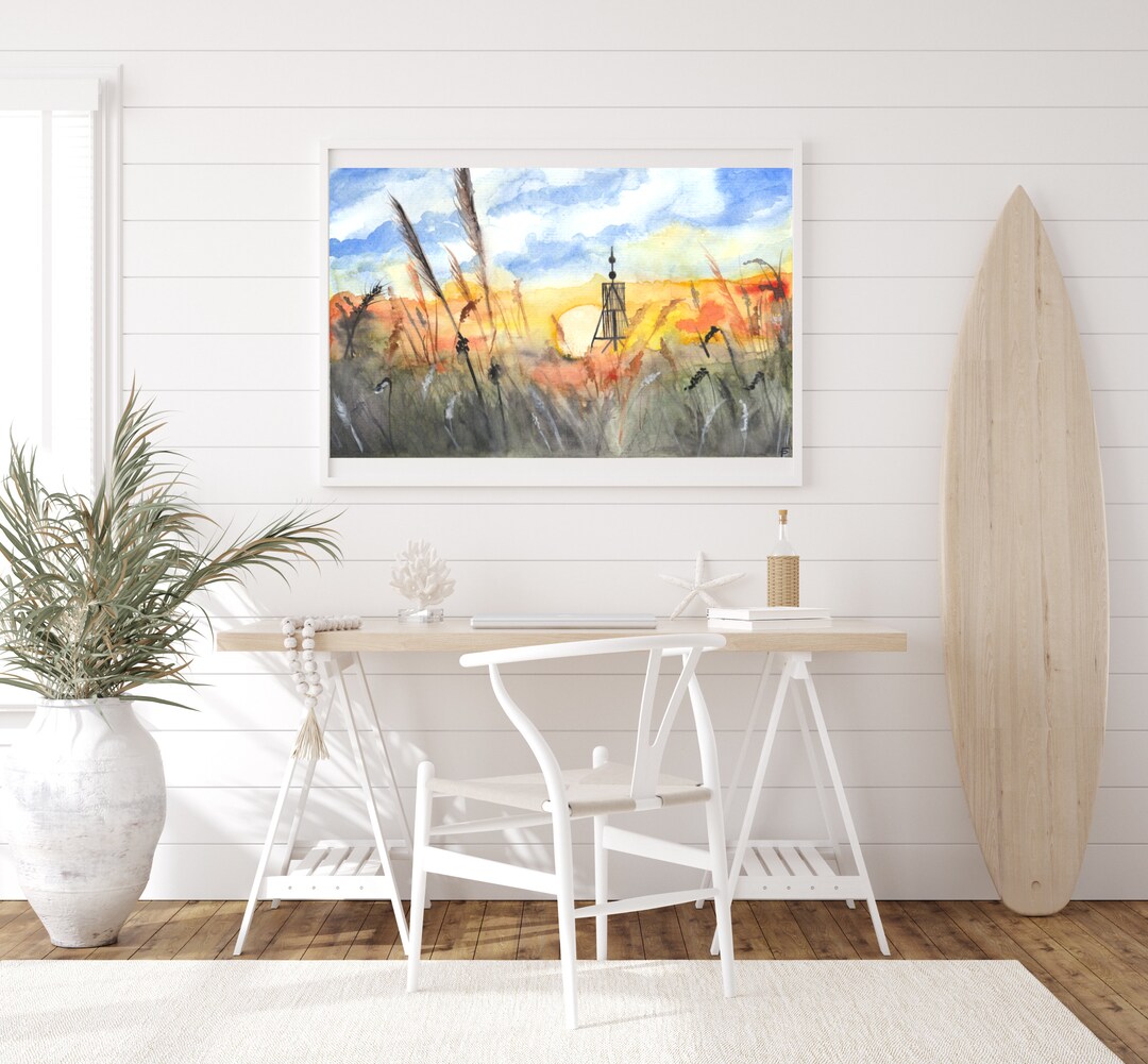 Kugelbake Cuxhaven Duhnen at Sunset, Art Print, Print, Watercolor ...