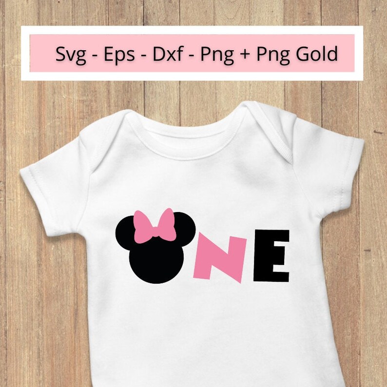 Minnie Mouse One Svg , Png Gold and Pink Glitter , Minnie Mouse 1st ...