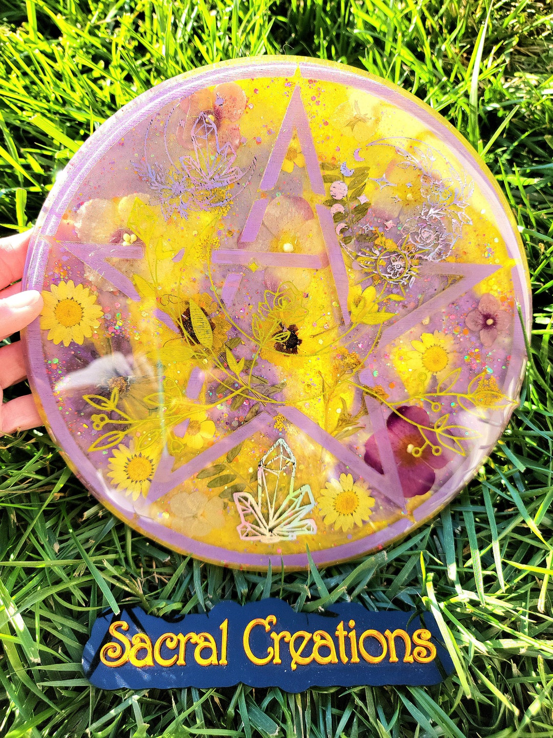 Budding Witch Pentagram Altar Plate | Purple and Yellow Resin Altar ...