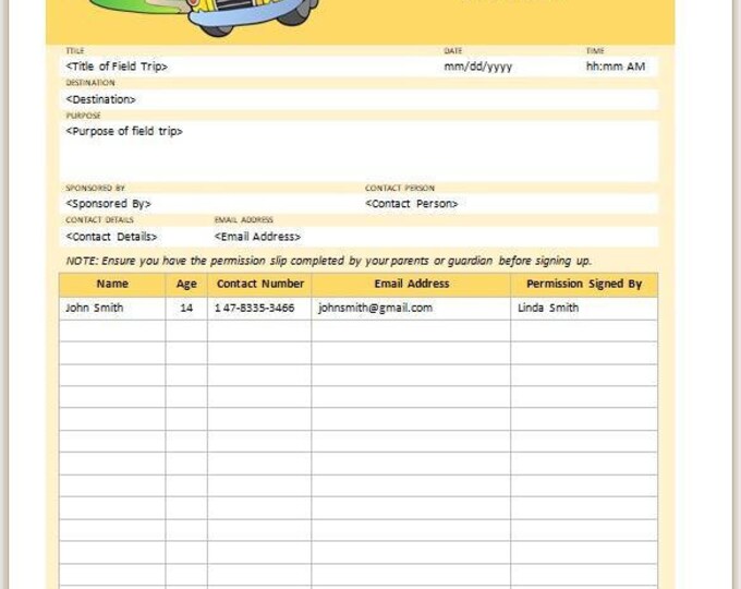 Field Trip Sign up Sheet - Etsy