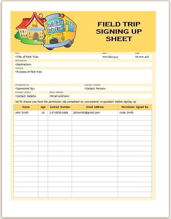 Field Trip Sign up Sheet - Etsy