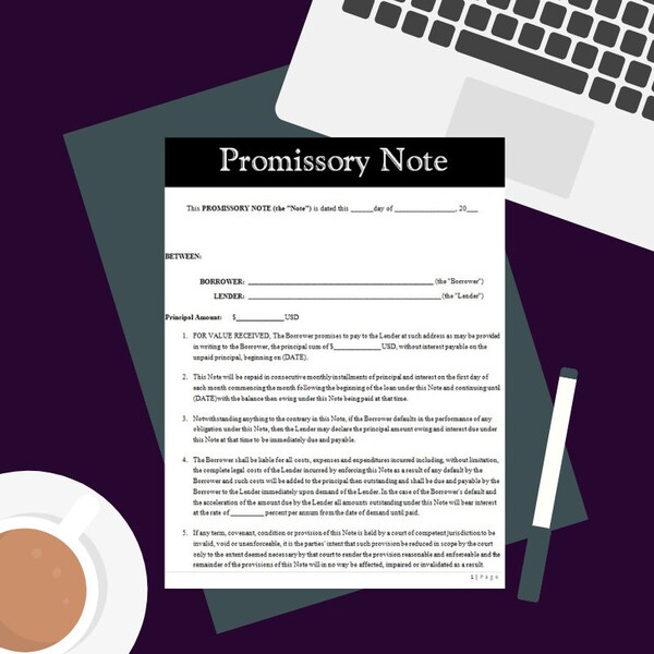 Promissory Note Template - Etsy
