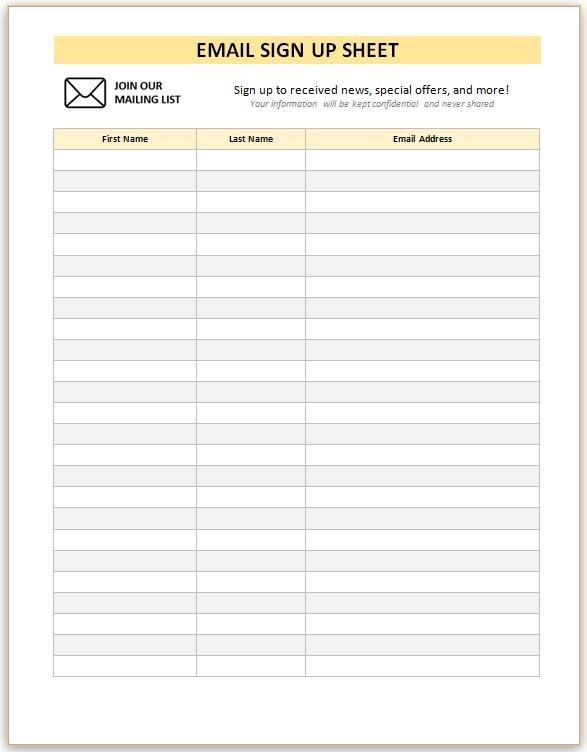 Email Sign up Sheet - Etsy