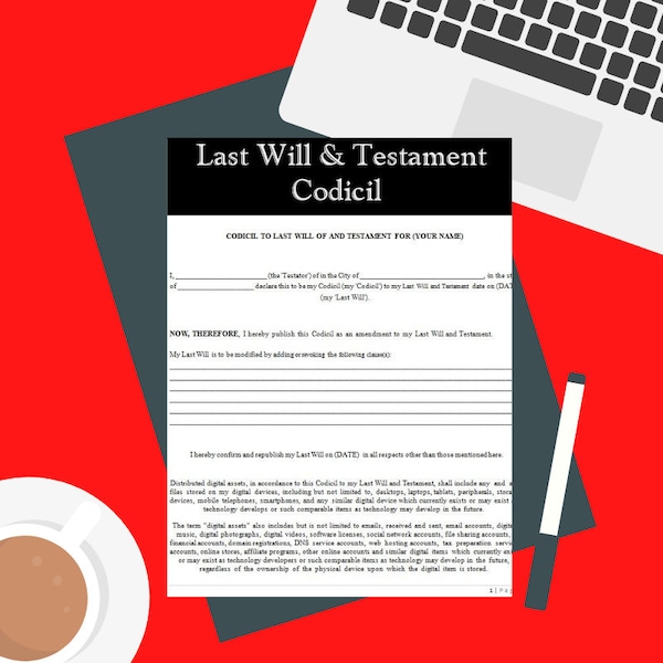 Codicil Template - Etsy