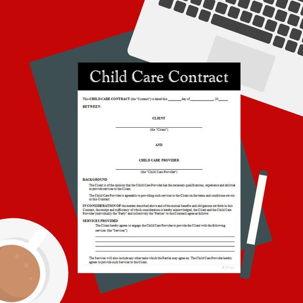 Child Care Contract Template - Etsy