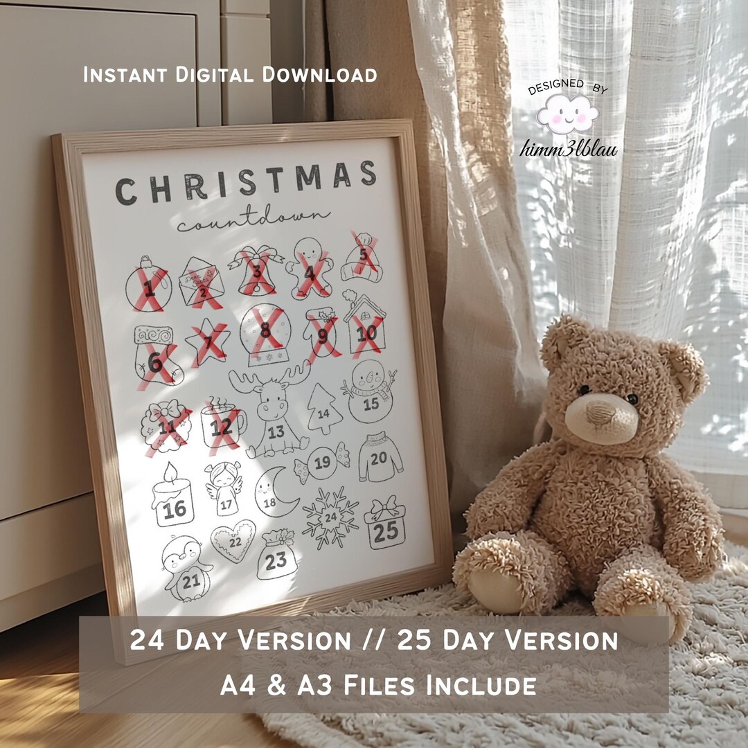 Minimalist Christmas Countdown Poster A3 A4 Kids Coloring Advent ...