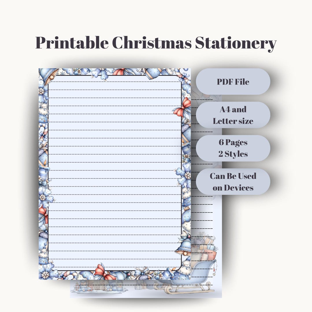 Printable Christmas Stationery Set in 3 Color Schemes and 2 Styles ...