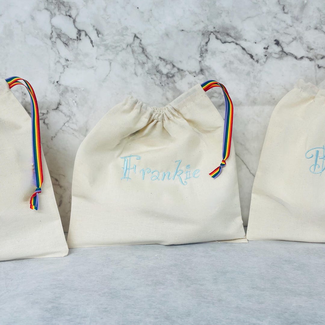 Personalised LIGHT BLUE Drawstring Bags, Reusable Gift Bag, Eco ...