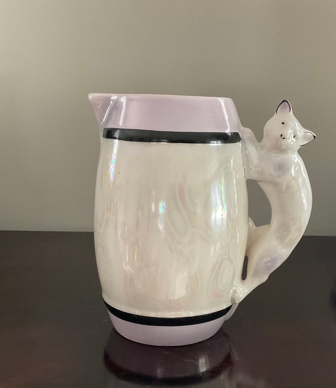 Vintage Milk Jug, Lusterware Cat Handle Pitcher, Czechoslovakia 1930s ...