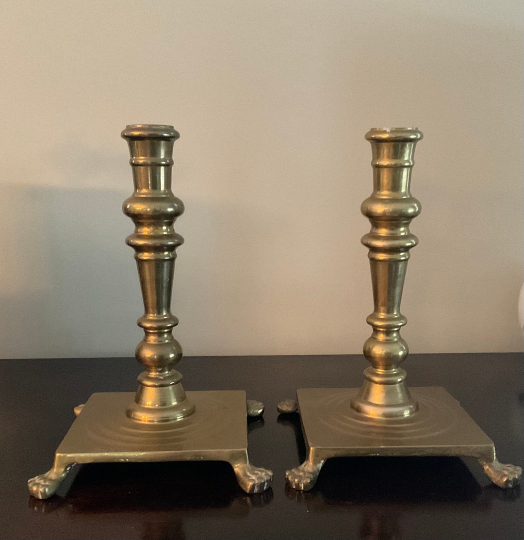 Two Heavy Solid Brass Candlesticks With Sturdy Bases. 8 Inch - Etsy