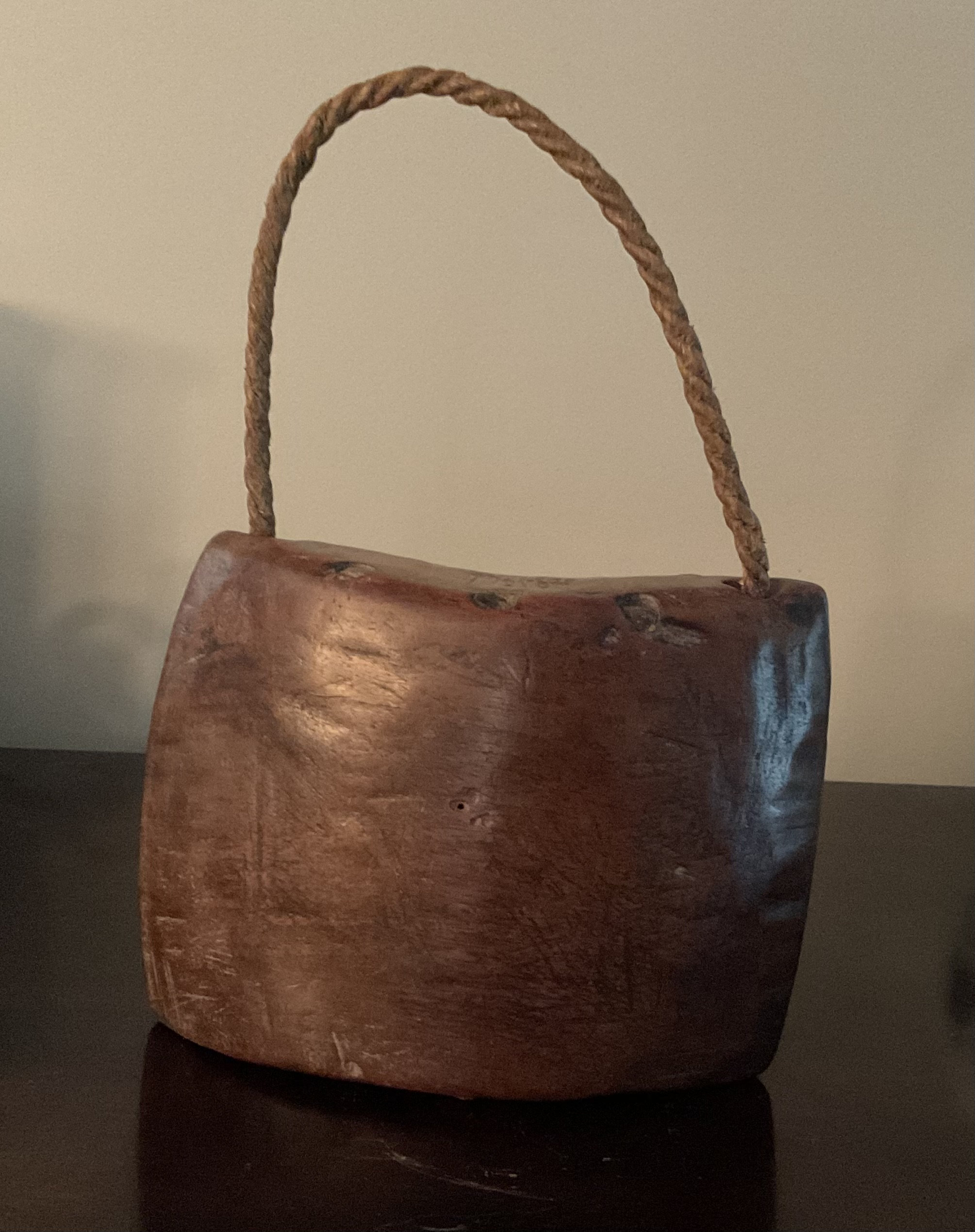 Wooden Hand Carved Cow's Bell, Wood Clappers. Rope Handle, Great Sound ...