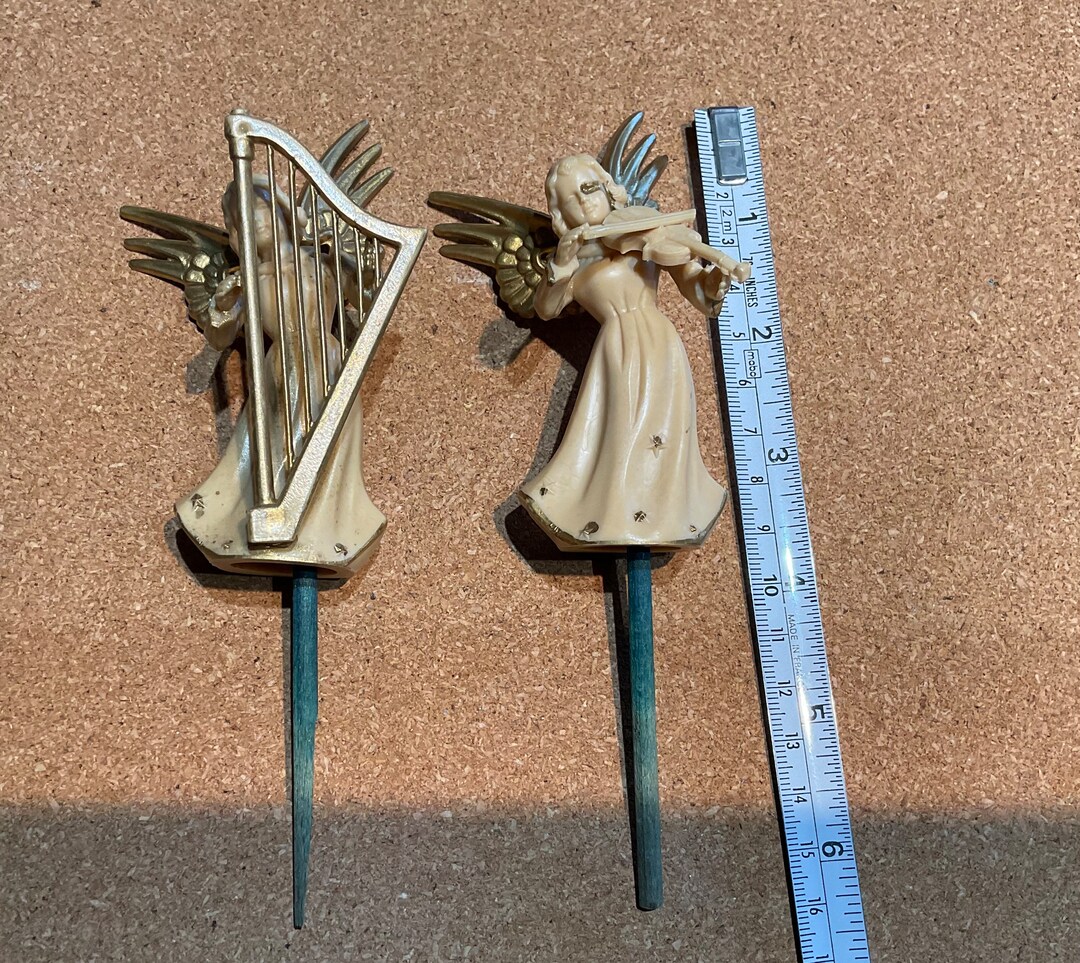 Two Vintage Angels on Wood Sticks - Etsy