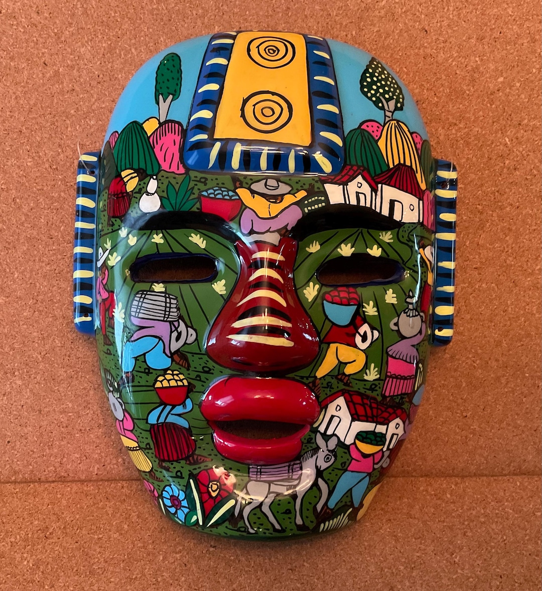 Hand Painted Mexican Signed Face Mask. Terracotta 7 by 8 1/2 Inches - Etsy