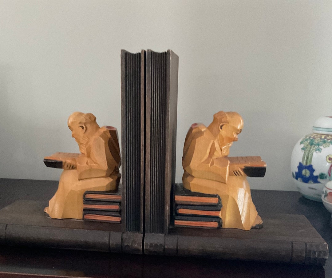 Mid Century, Carved Wood Bookends, Friar, Monk, Black Forest, Germany ...