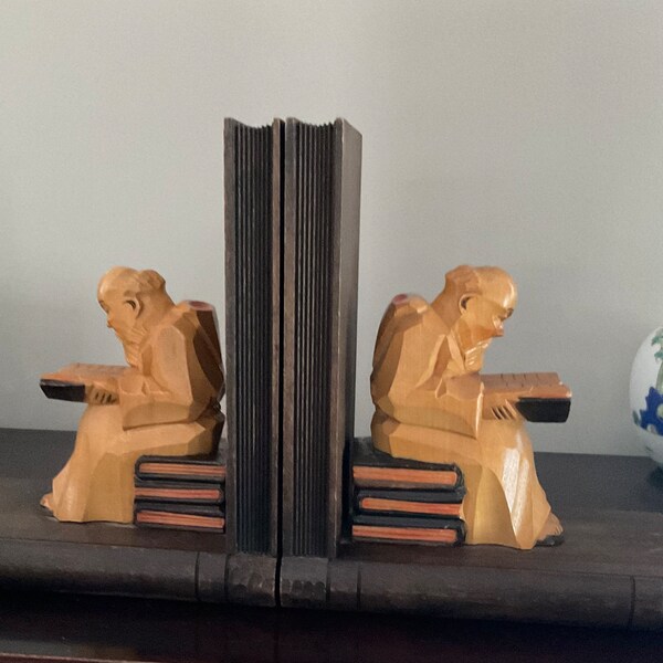 Carved Wood Bookends - Etsy