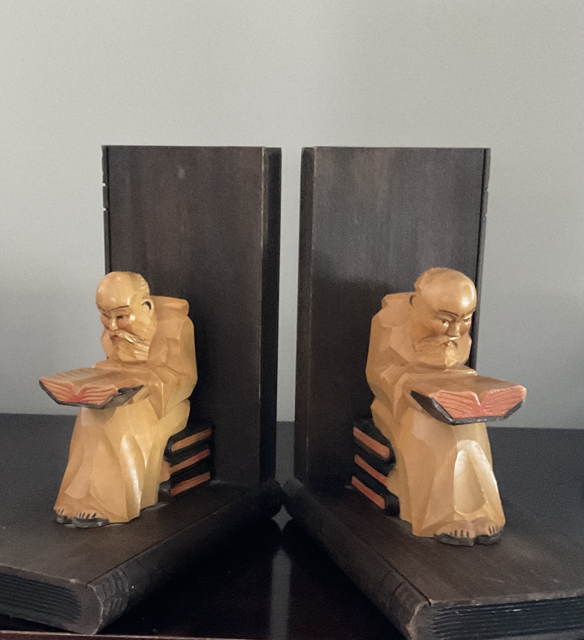 Mid Century, Carved Wood Bookends, Friar, Monk, Black Forest, Germany ...