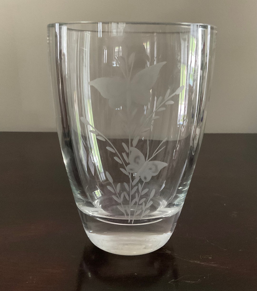 Vintage Orrefors Etched Butterflies, Flowers, Crystal Vase, Signed ...