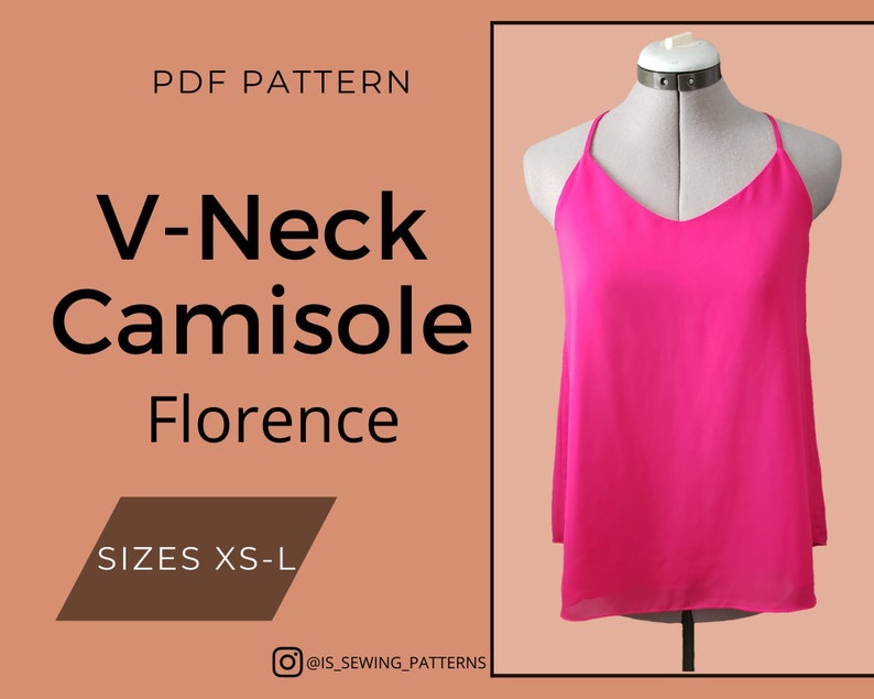 Camisole à Col-v Patron De Couture Digital PDF Sizes XS-L Téléchargement Instantané Classique ...