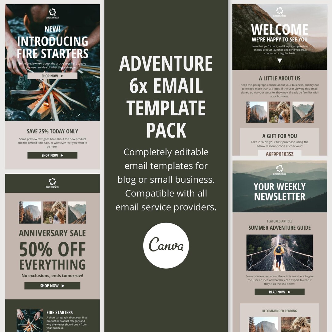 Adventure Email Template 6-pack: Canva Editable Designs (digital ...