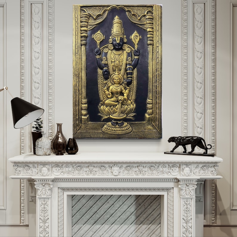 TIRUPATI BALAJI With Goddess LAKSHAMI 3D Relief Mural Wall Art ...