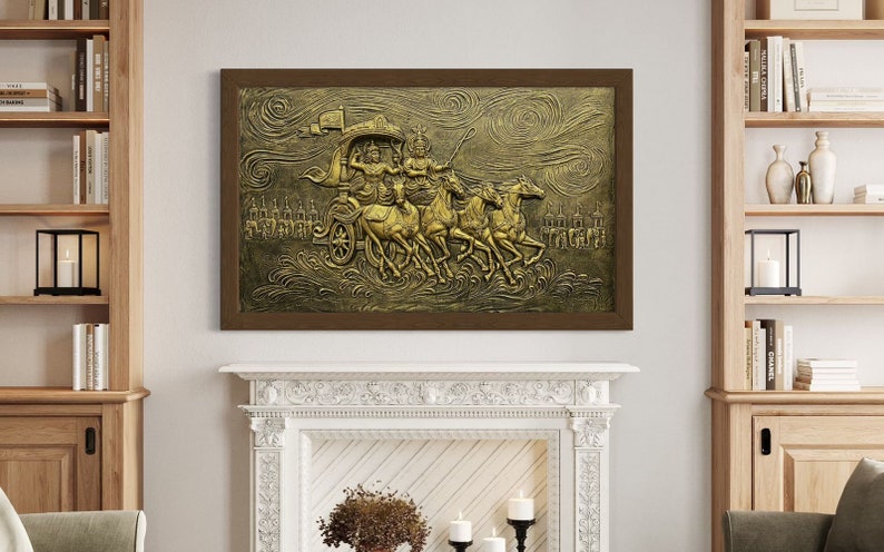 Krishna Arjuna Rath 3D Relief Mural – Mahabharat Resin Wall Art - Etsy