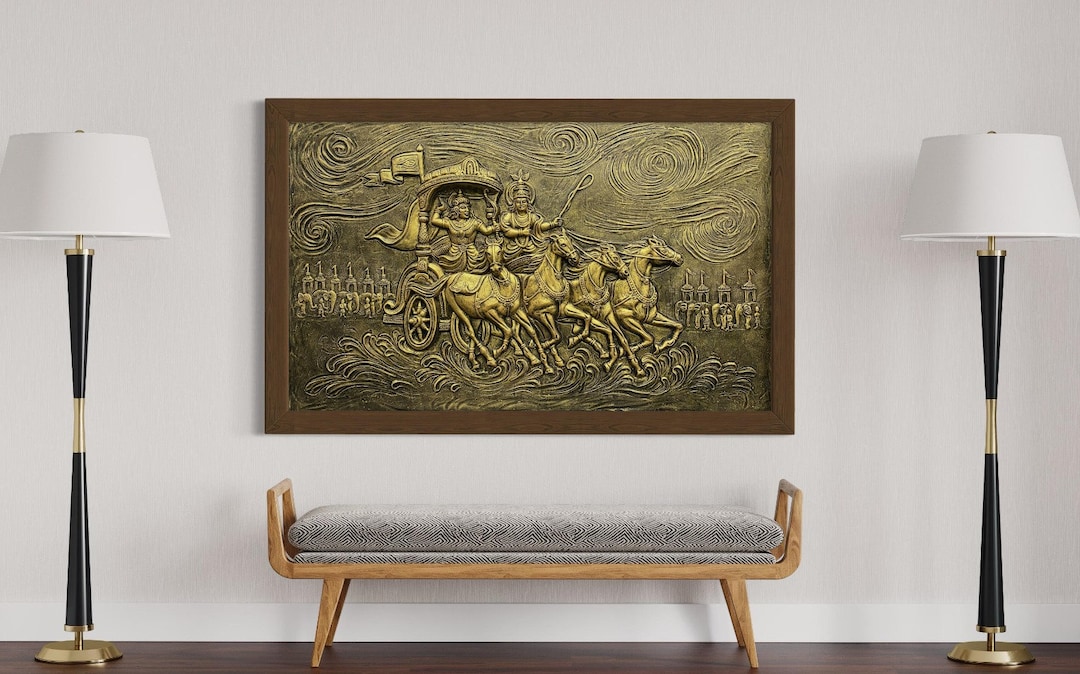 3X5 Feet Krishna Arjuna Rath Mahabharat 3D Relief Mural Wall Art - 3D ...