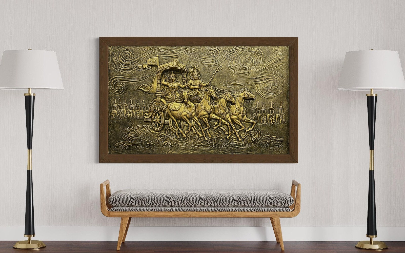 3X5 Feet Krishna Arjuna Rath Mahabharat 3D Relief Mural Wall Art 3D ...