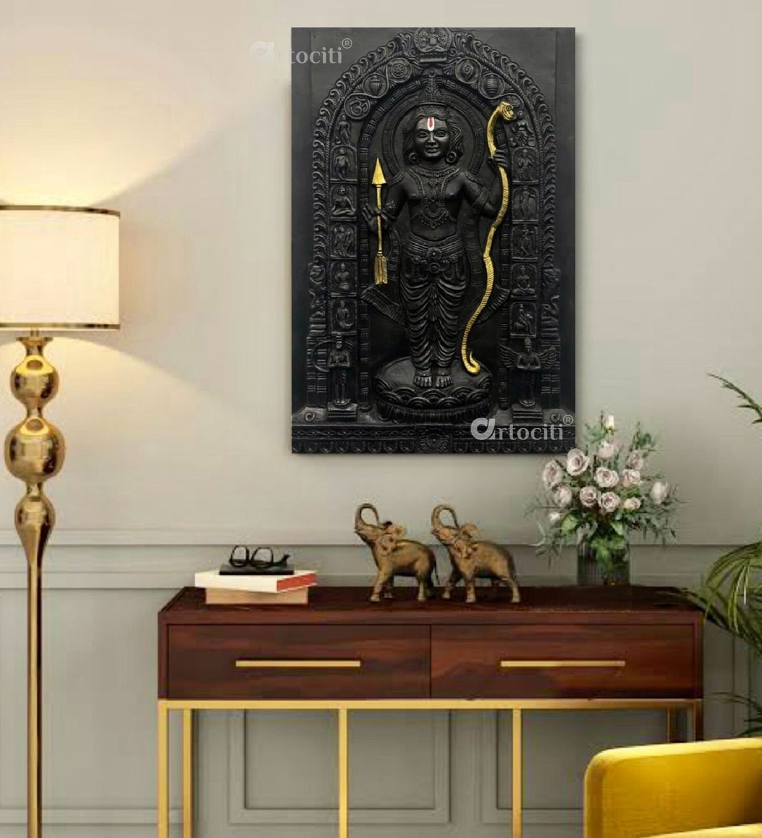RAM LALLA 3D Relief Mural Wall Art - Lord Ram Wall Decor - Hindu ...
