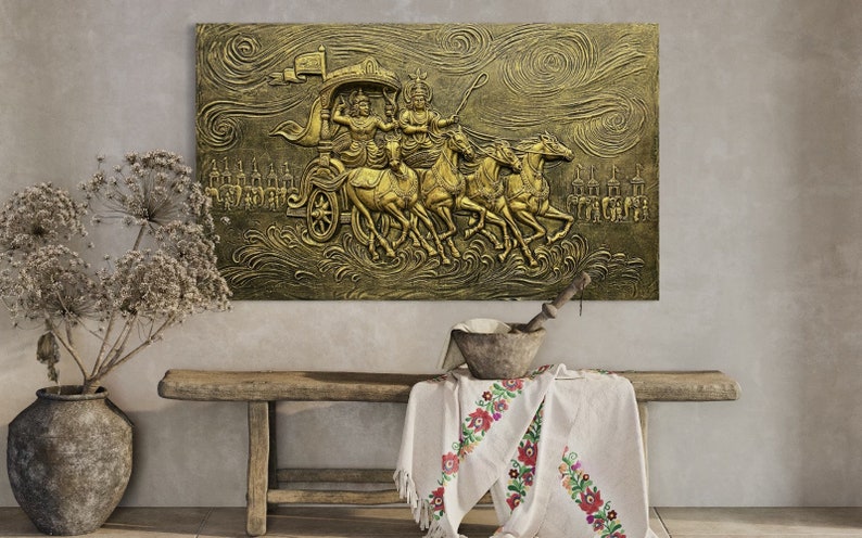 Krishna Arjuna Rath 3D Relief Mural – Mahabharat Resin Wall Art - Etsy