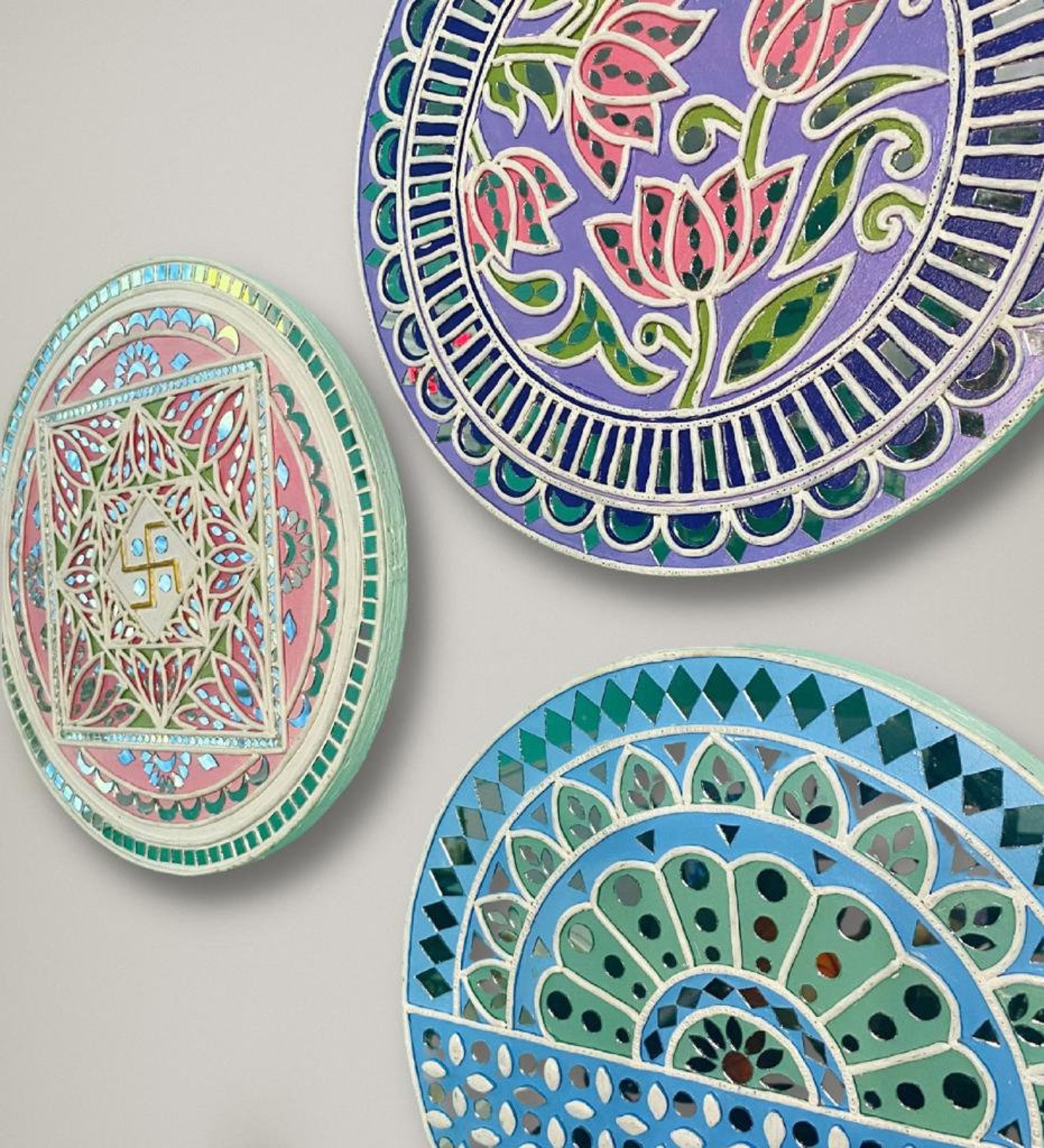 Handmade Lippan Art in Circular Pattern | Set of 3 | Each of Size 12 ...
