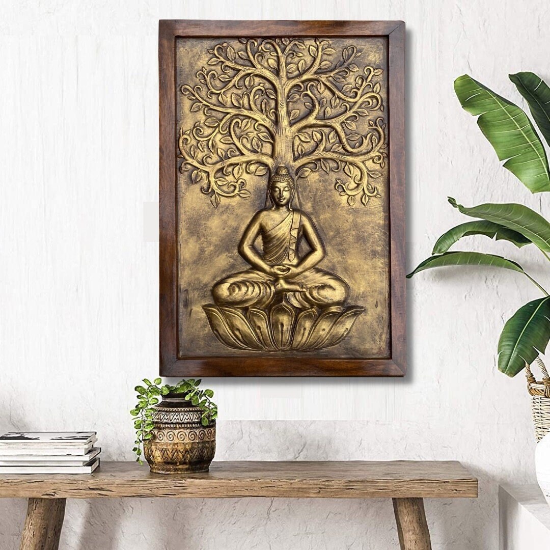 BUDDHA WALL ART - Tree of Life Decor - Above Bed Buddha Decor - Gautam ...