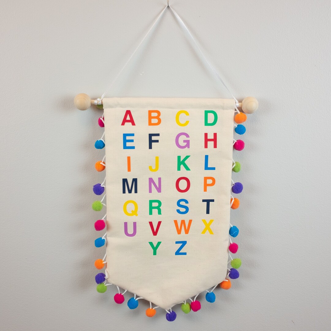 Rainbow Alphabet Flag, Nursery Decor, New Baby Gift, Wall Banner Flag ...