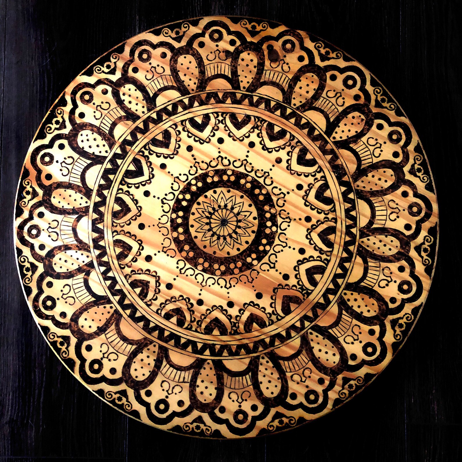 Mandala Pyrography Wall Hanging or Table Top. Handmade Made by Three ...