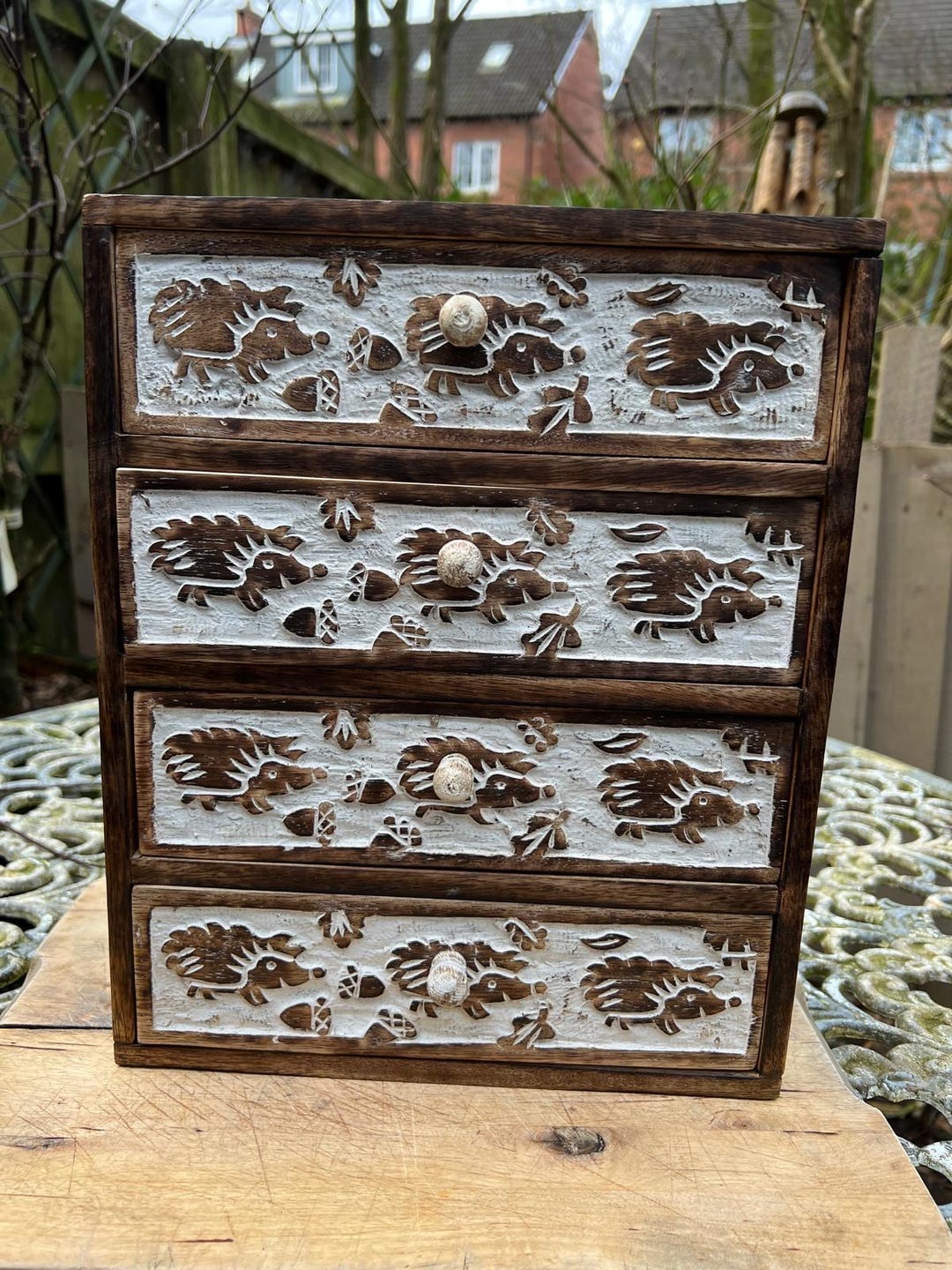 Carved Hedgehog Wooden Small Chest of Drawers, Fair Trade, Jewellery ...