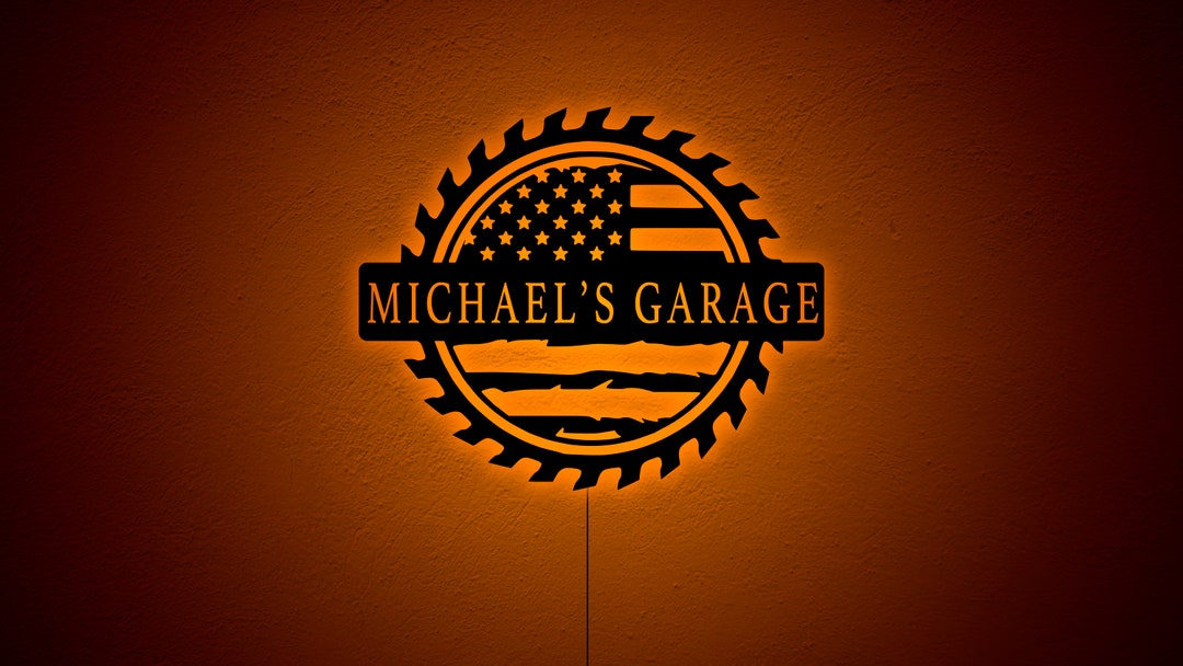 Personalized Garage Decor With Led Sign, Garage Wall Art With American ...