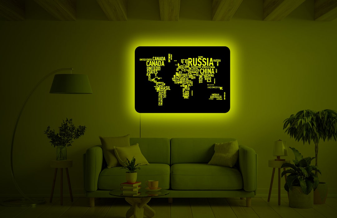 World Map With States Lighted up Wall Sign RGB Led Lights - Etsy Australia