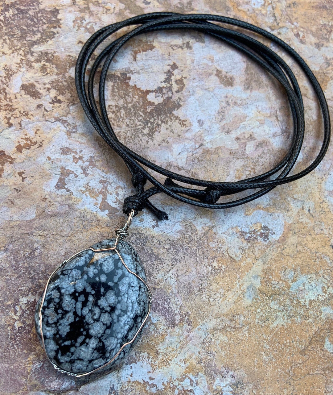 Polished Snowflake Obsidian Crystal Necklace Handmade Jewelry - Etsy