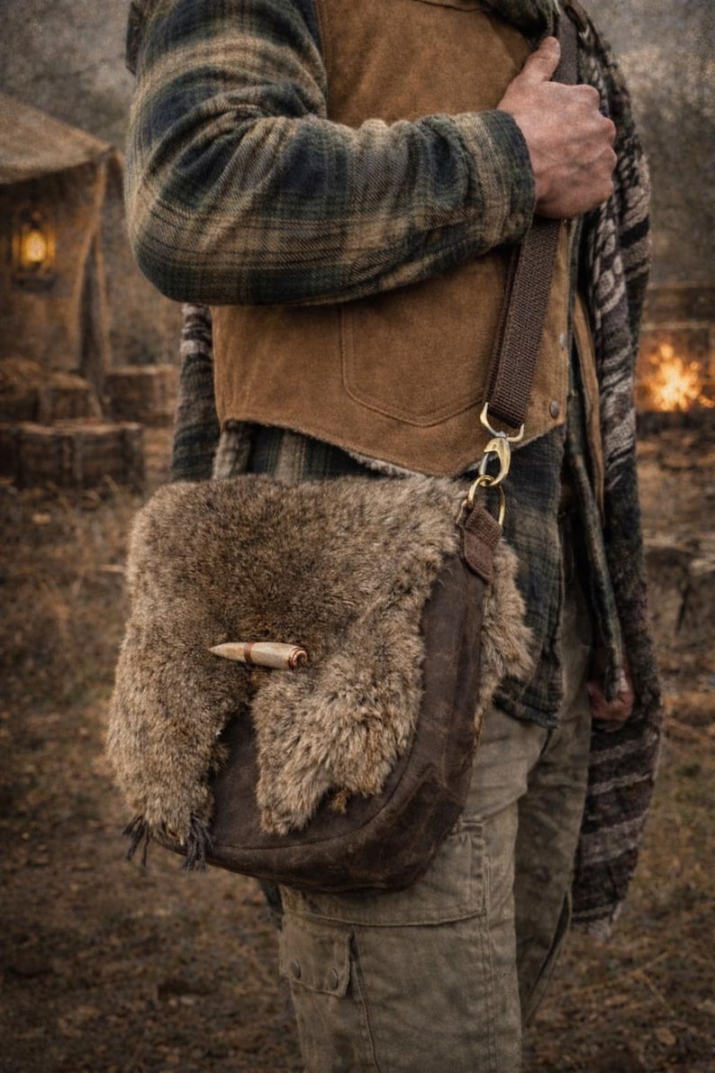 Waxed Canvas Arthur Morgan Satchel, Fur Flap, Bushcraft Haversack ...