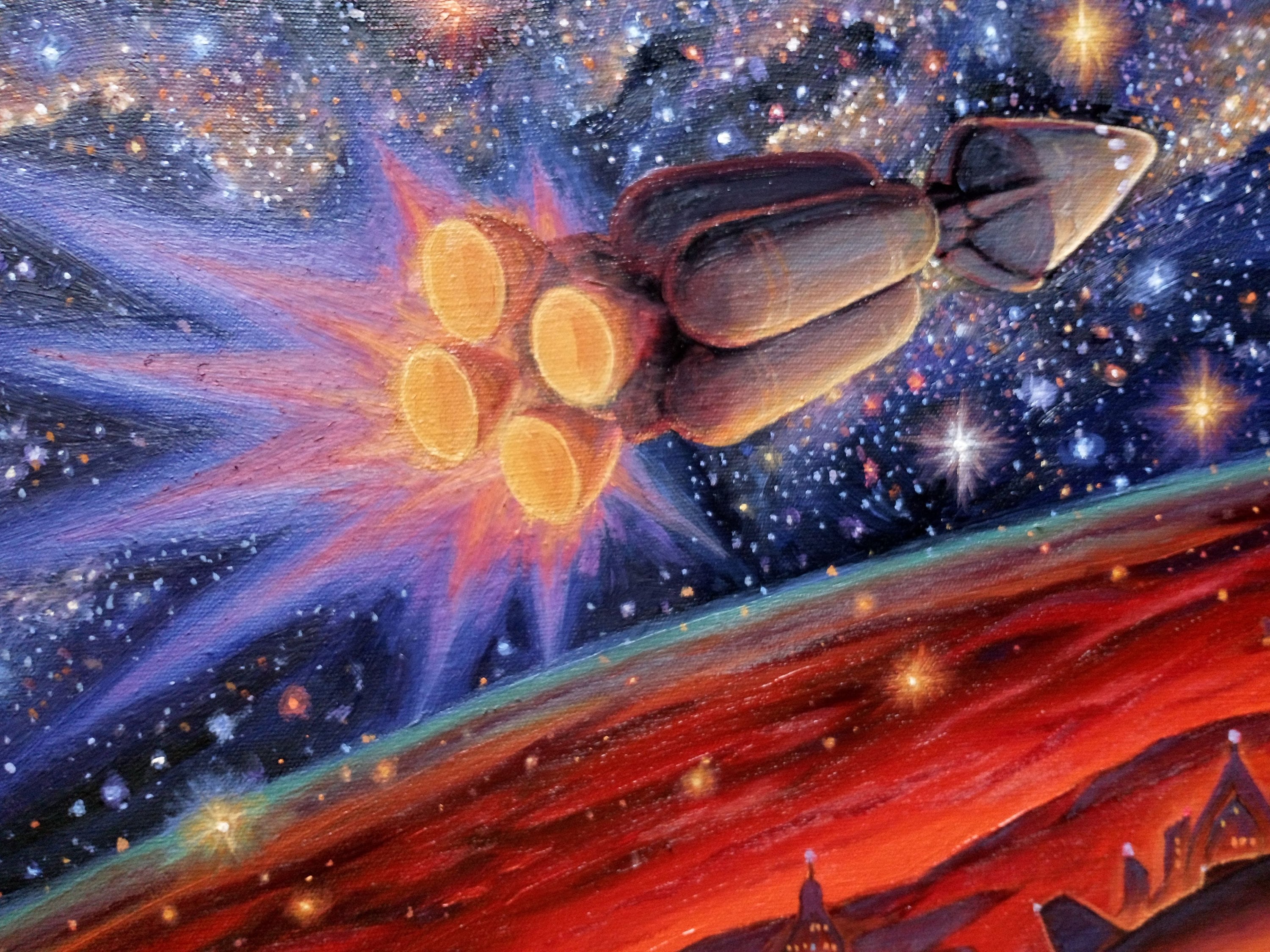Kingdom of Space Original Large Oil Painting Sci Fi Space Art Ancient ...