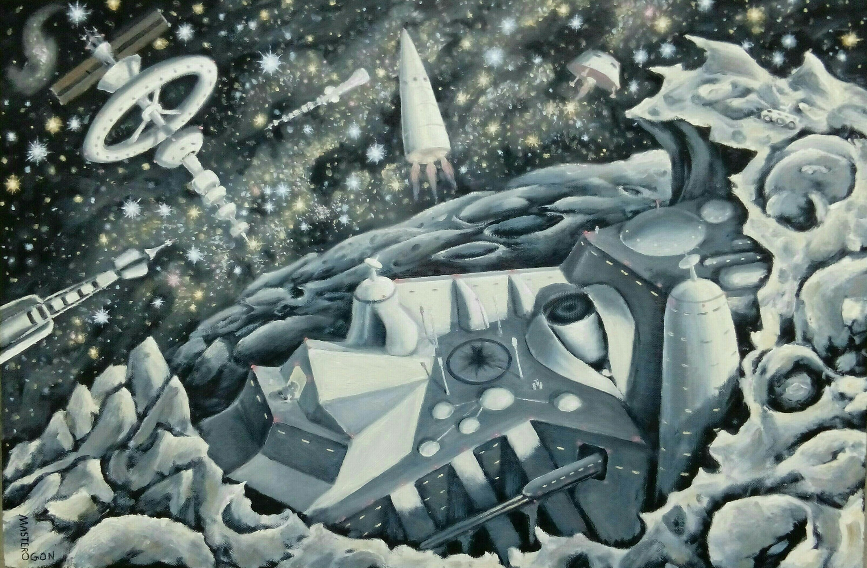 Elon Musk Spaceman City Original Space Painting Oil on Canvas Space Art ...