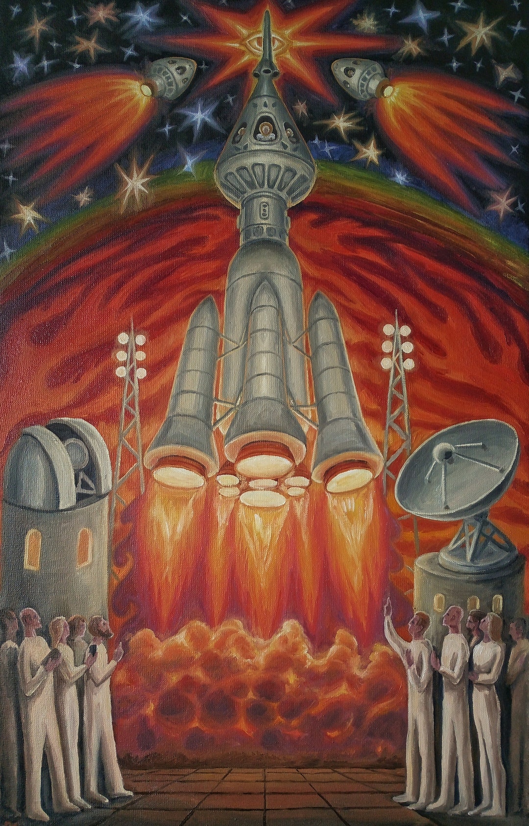 Rocket Worshipers Penetrate the Celestial Sphere Original Space Art Oil ...