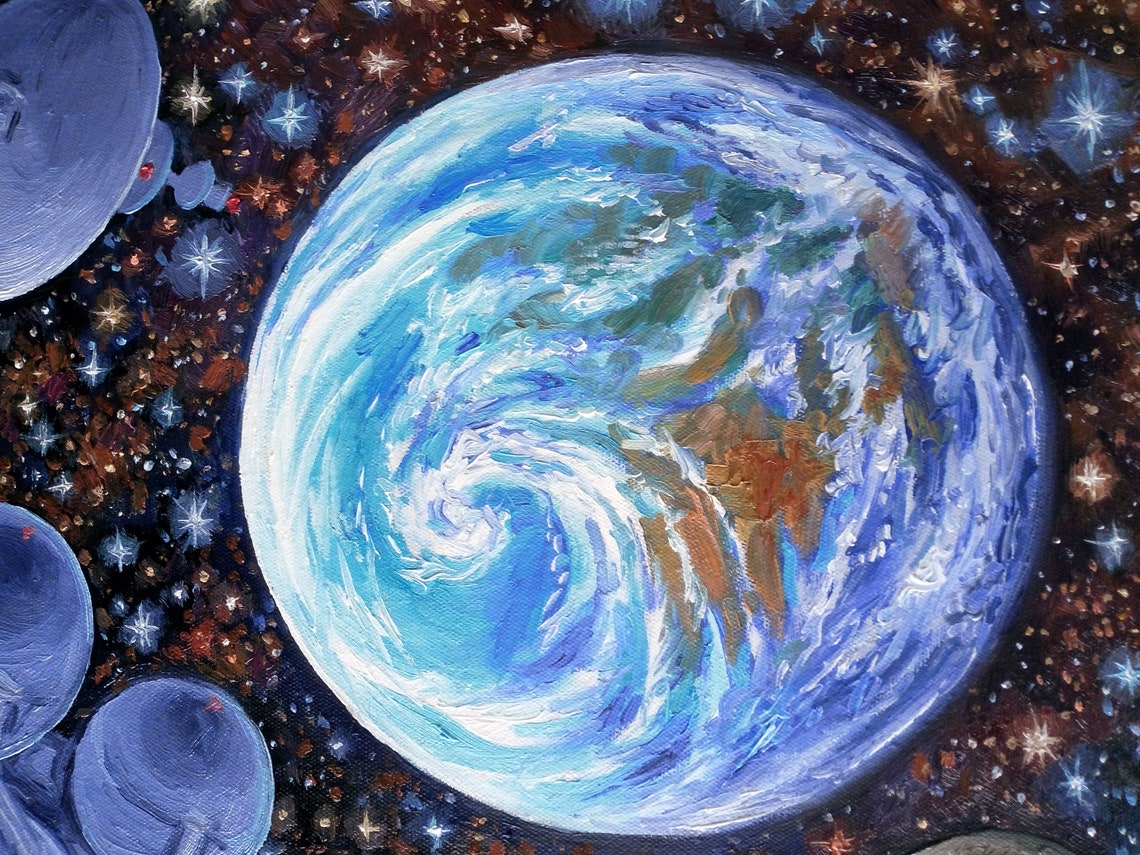 Humans in Space Original Oil Painting Sci Fi Space Art Spaceship ...